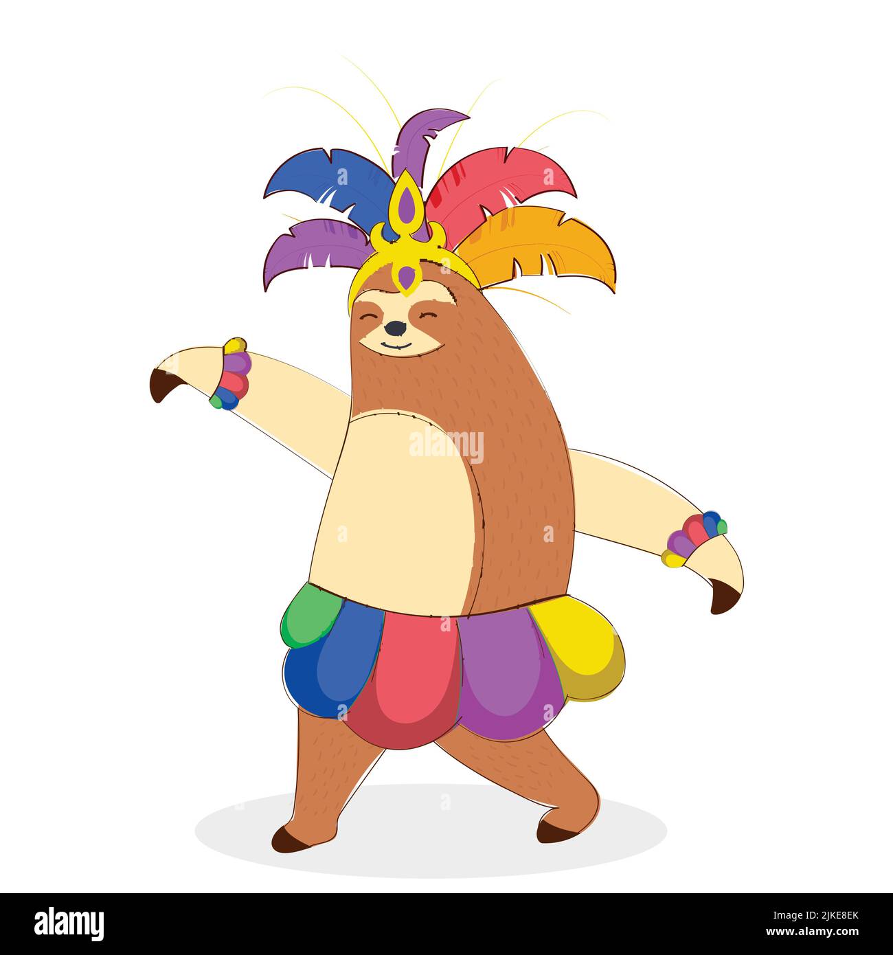 Cartoon Sloth Bear Wearing Headdress With Feathers In Walking Pose ...