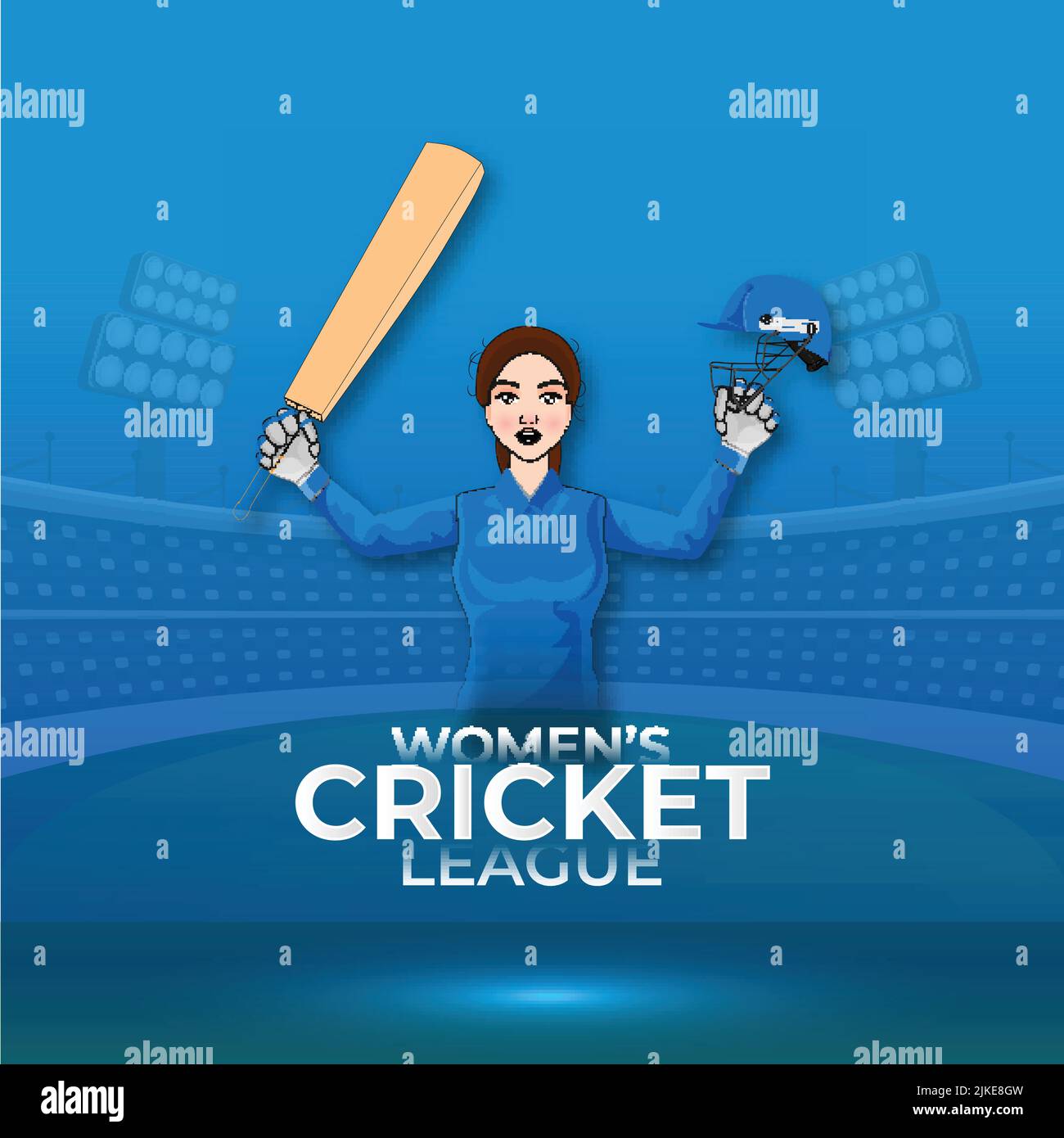 Women's Cricket League Poster Design With Female Batter Player In ...