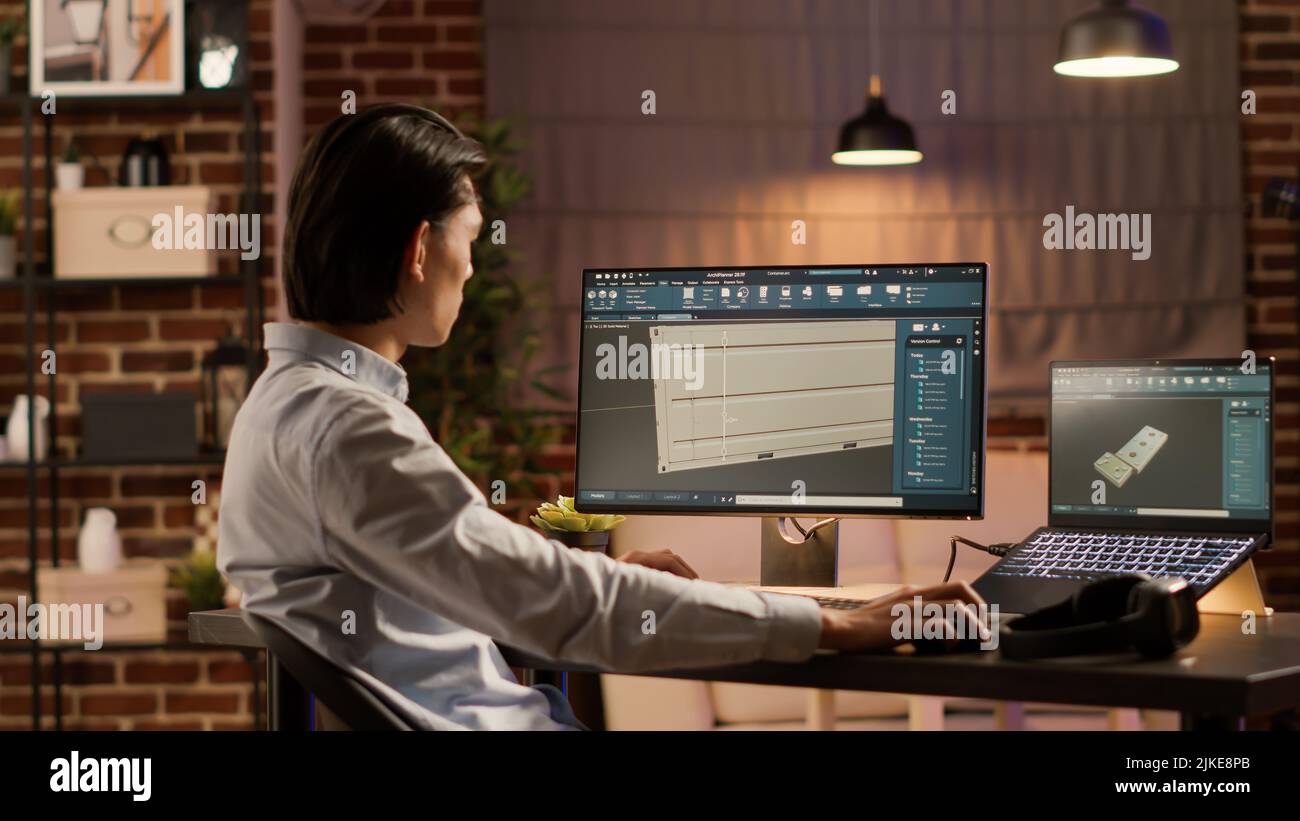 Male engineer manufacturing industrial engine component, designing ...