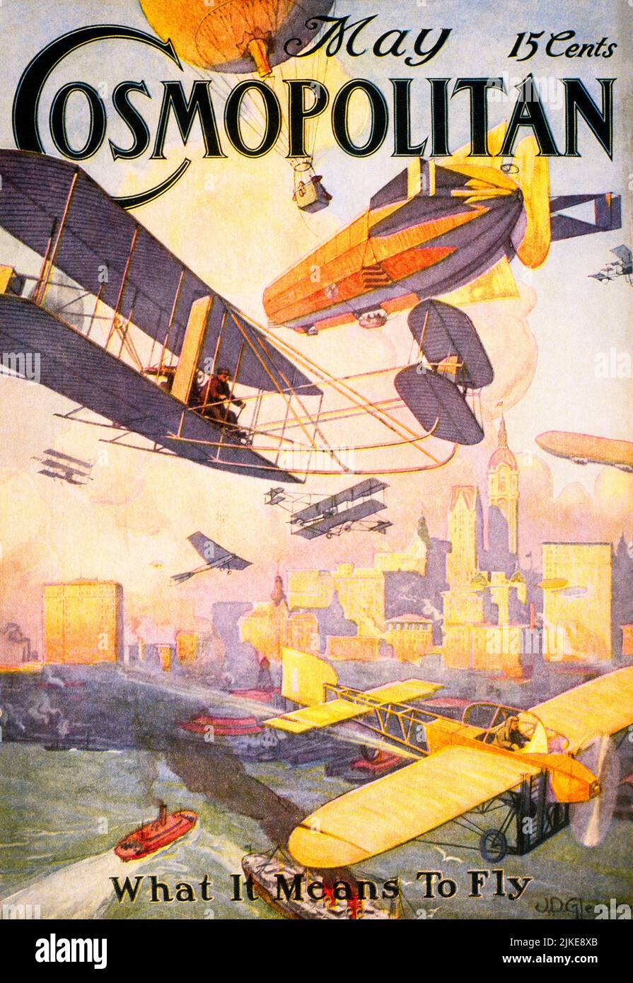 1910s SKY ABOVE NYC SKYLINE FILLED WITH BIPLANES DIRIGIBLES BALLOONS ...