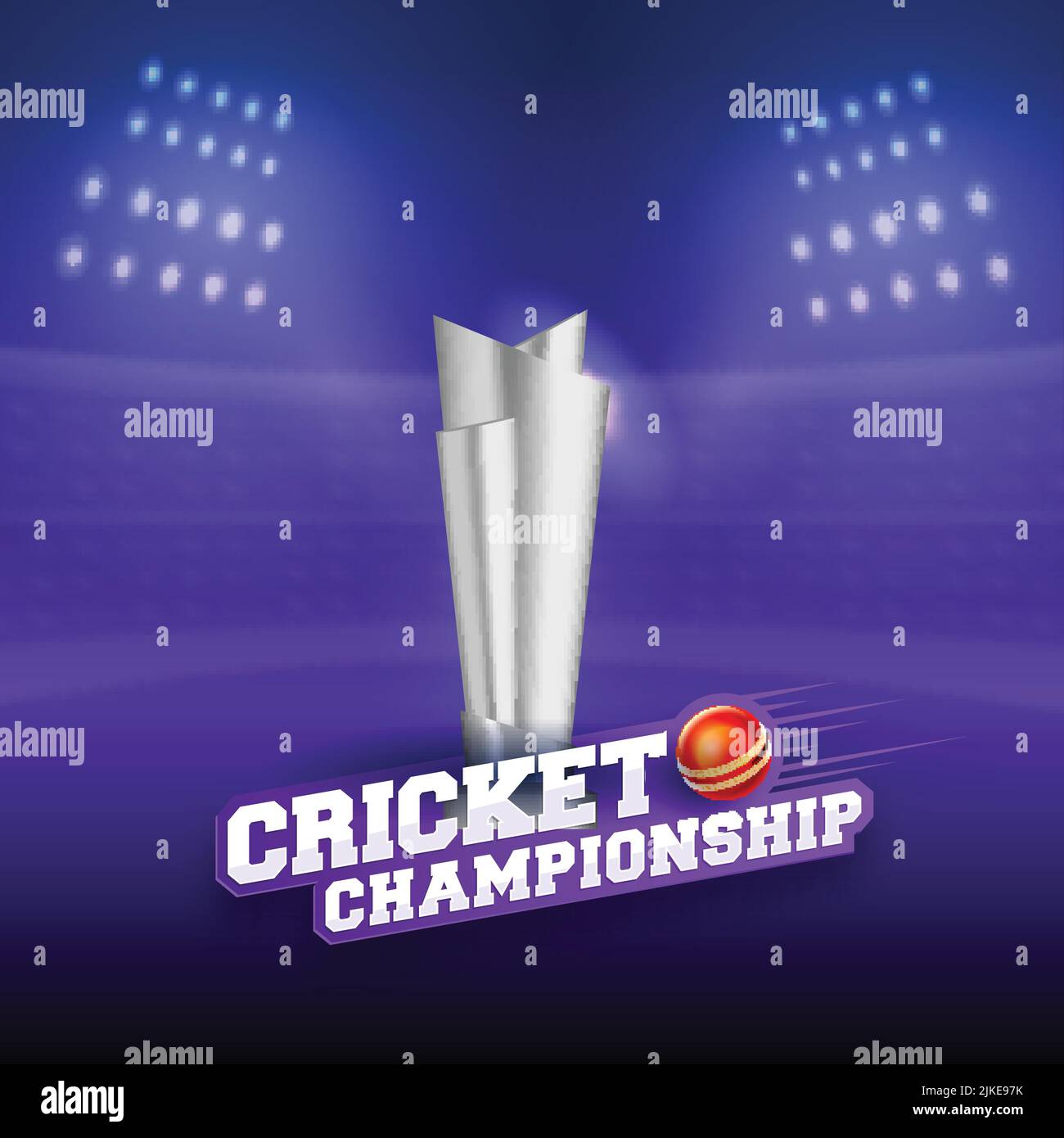 Cricket Championship Font With Realistic Red Ball And Silver Trophy Cup ...