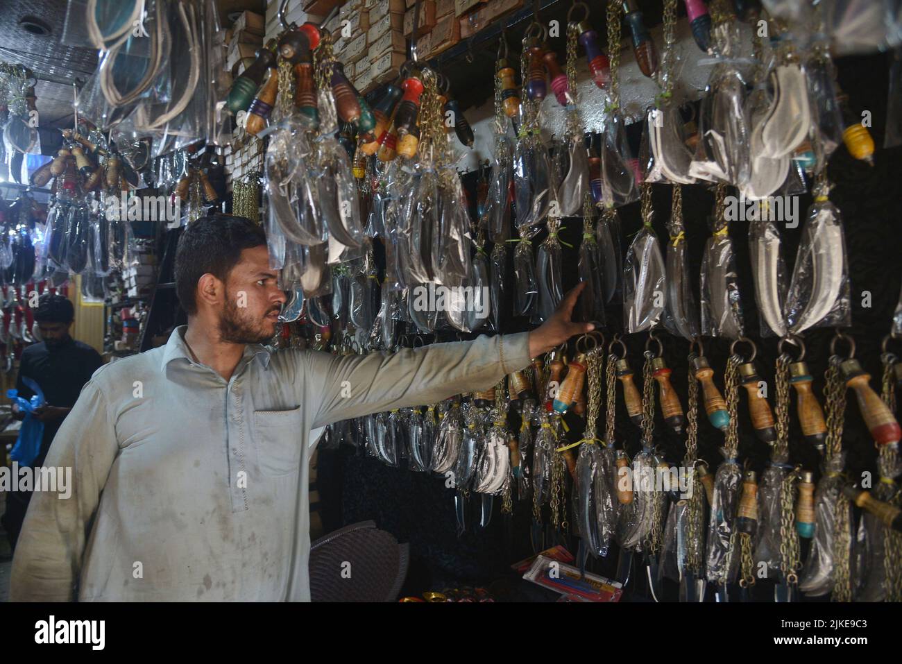 Lahore, Punjab, Pakistan. 1st Aug, 2022. Pakistani vendor displays ...