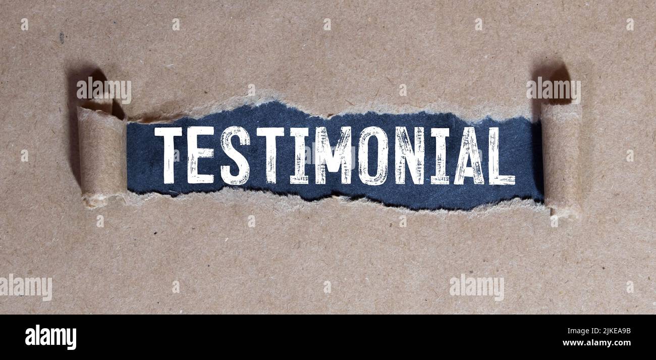 Testimonial - word from wooden blocks with letters, statement about the ...