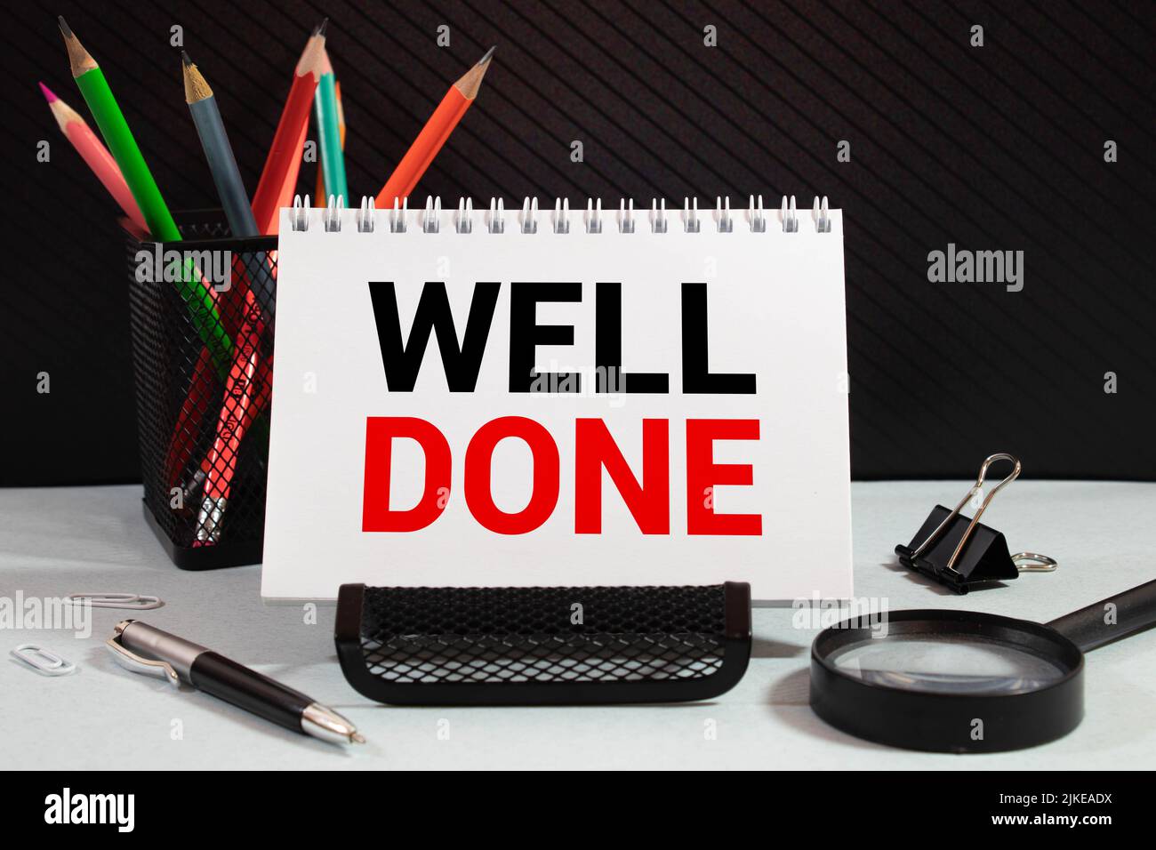 well done handwritten with chalk on blackboard Stock Photo - Alamy