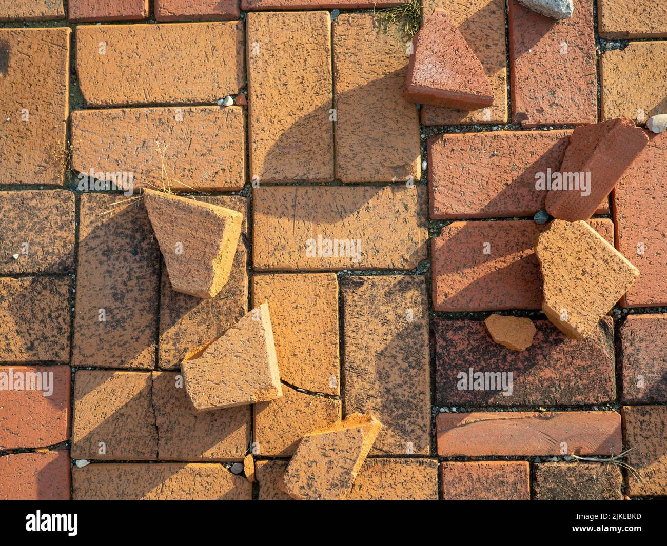 Old brickwork. Bricks on the ground. Construction works. Brick block ...