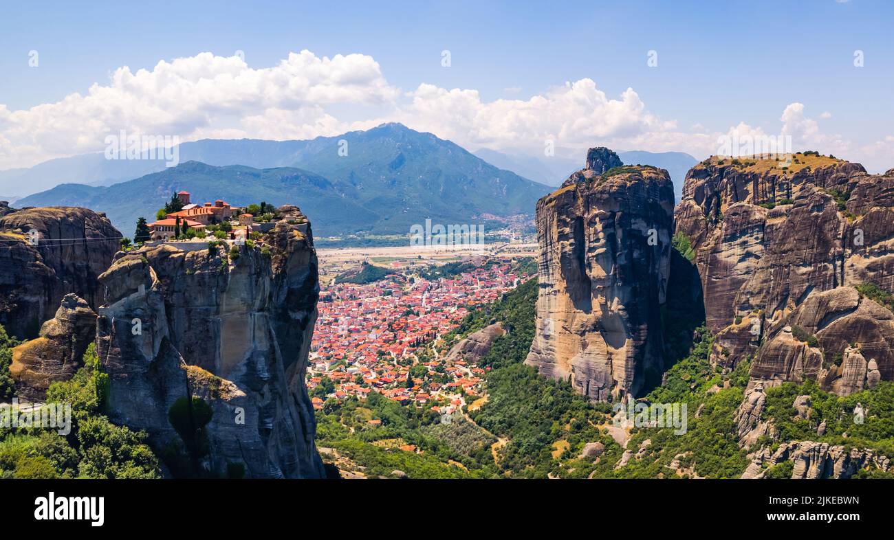stunning aerial view of the famous monasteries on the tops of stone ...