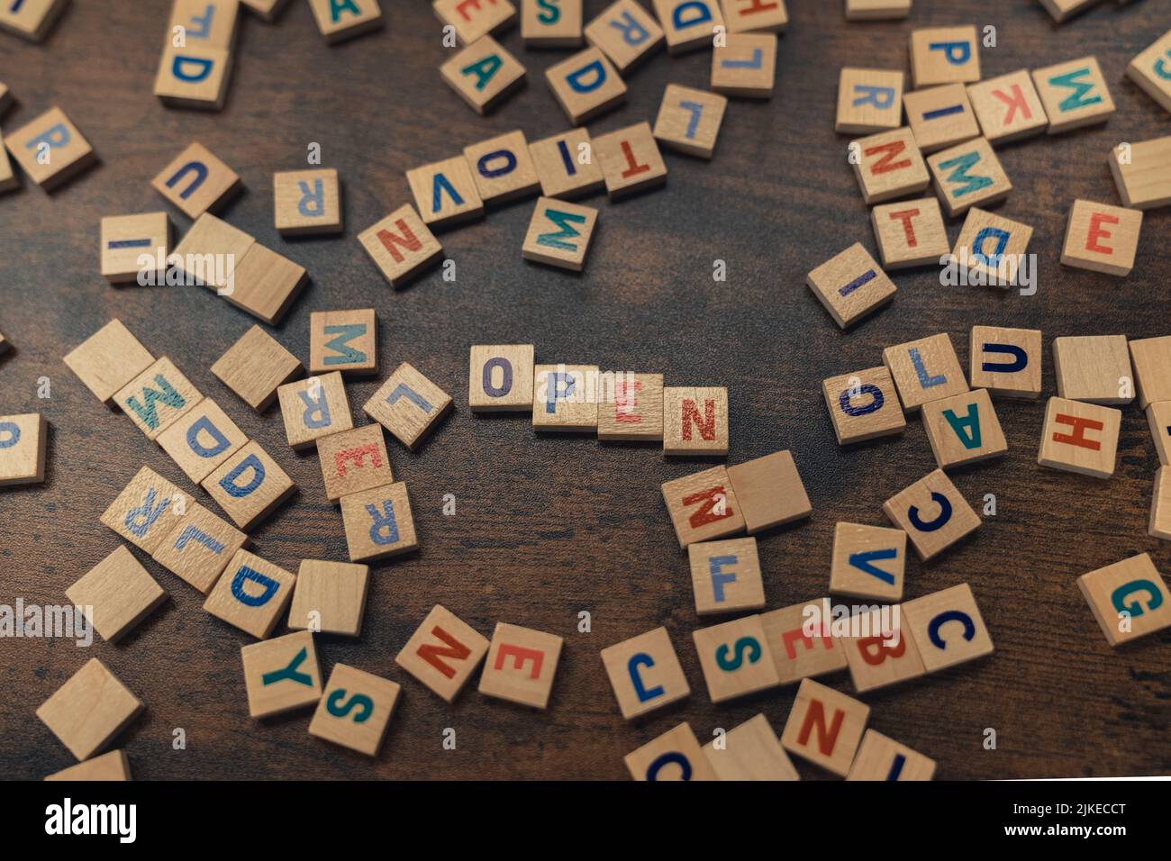 Idea concept colourful wooden puzzle hi-res stock photography and ...