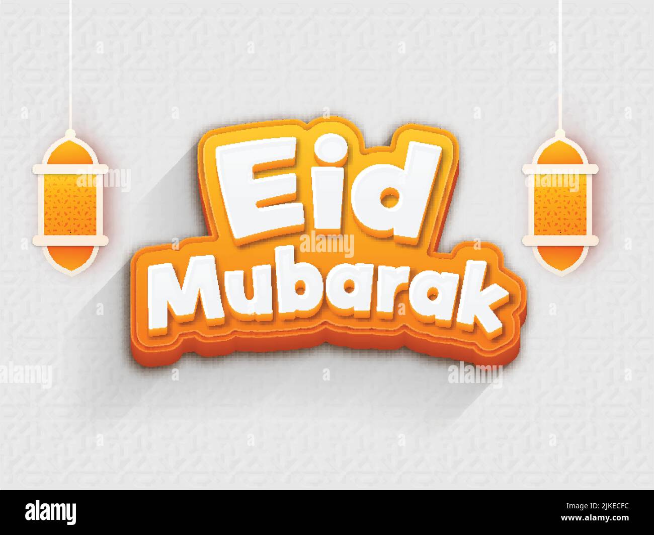 3D Eid Mubarak Font With Arabic Lanterns Hang On Gray Islamic Pattern ...