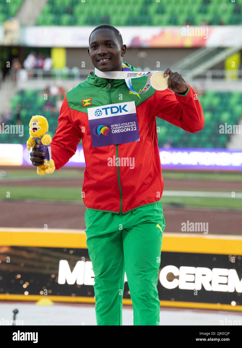 Anderson Peters (GRN) Gold medal presentation for the men’s javelin on ...