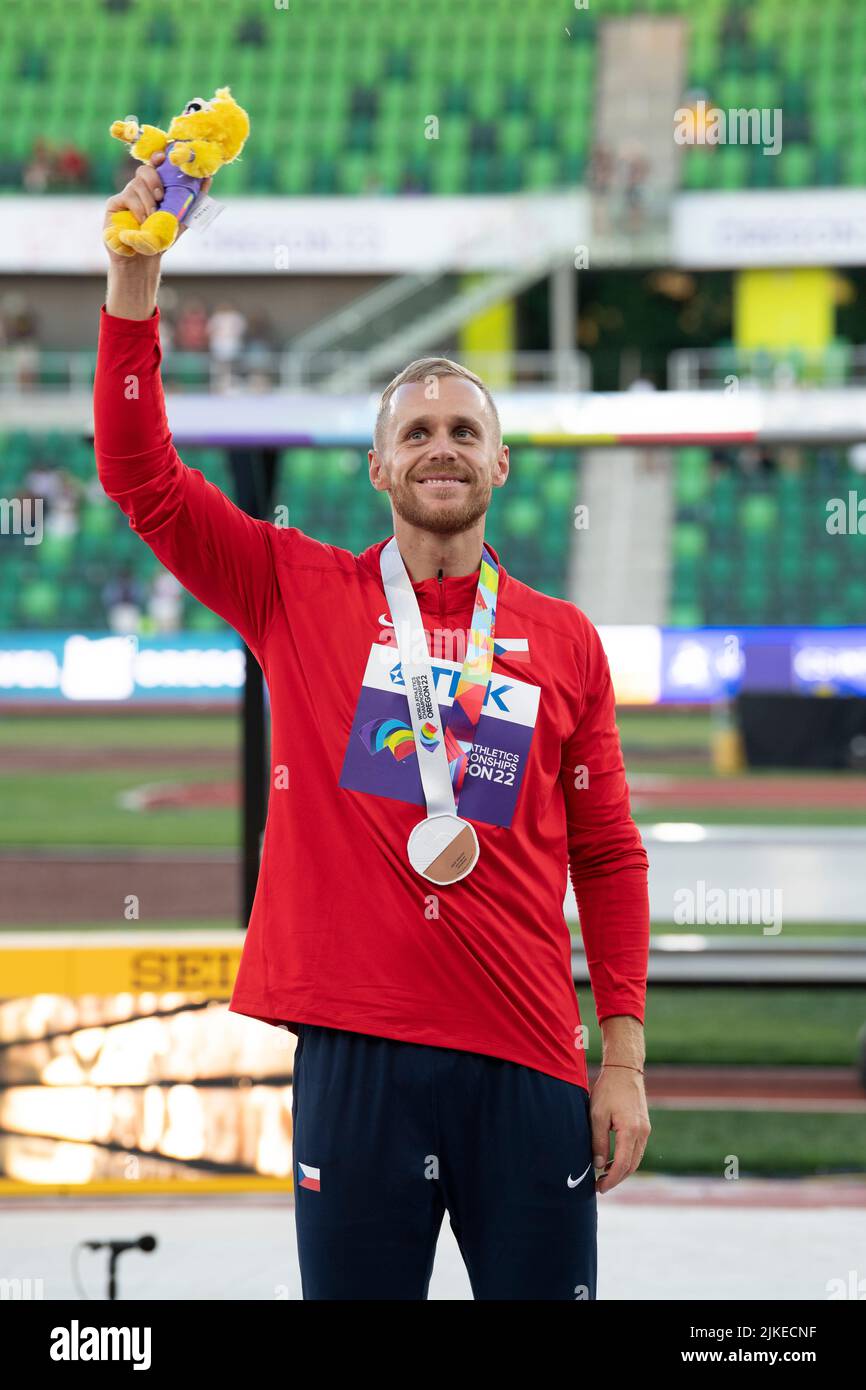 Jakub Vadlejch (CZE) Bronze medal presentation for the men’s javelin on ...