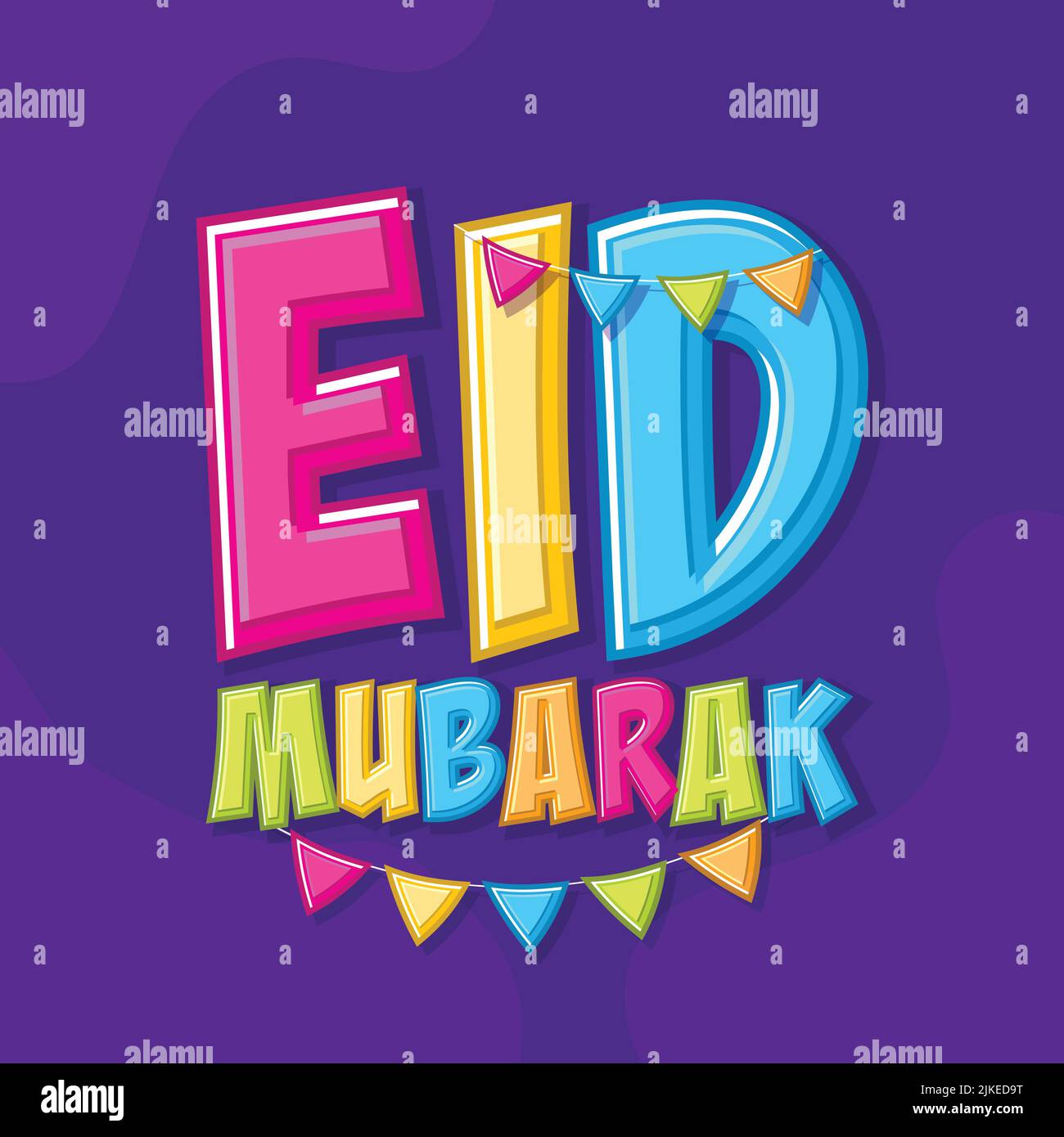 Colorful Stylish Eid Mubarak Font With Bunting Flags On Purple ...
