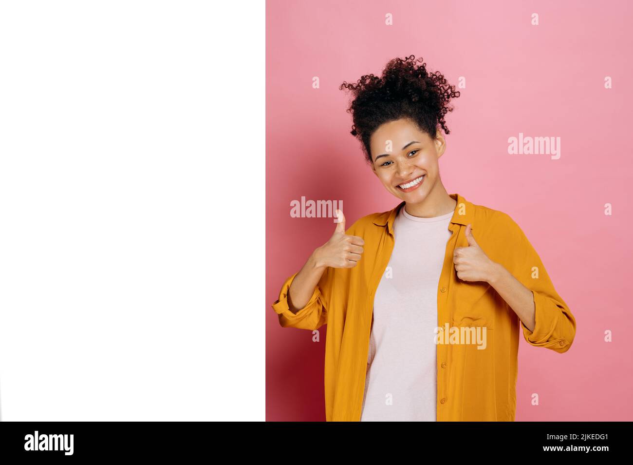 Mock Up Excited Curly Haired African American Girl In Casual Wear