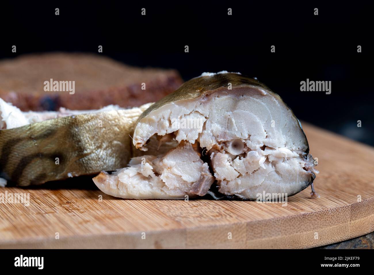 cut into pieces of smoked mackerel during cooking , smoked mackerel ...