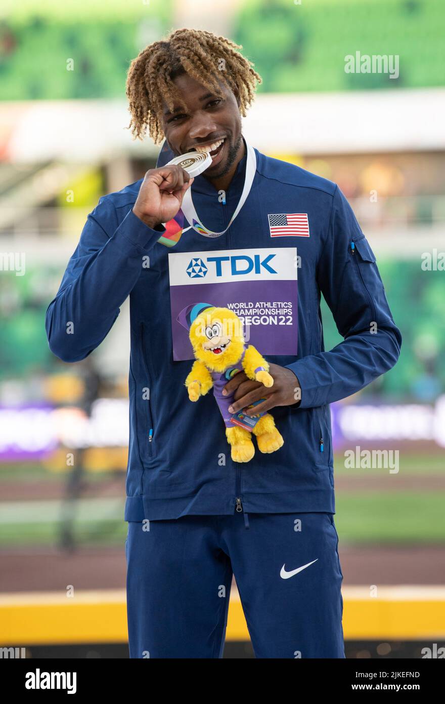 Noah Lyles Gold (USA) medal presentation for the men’s 200m on day ...