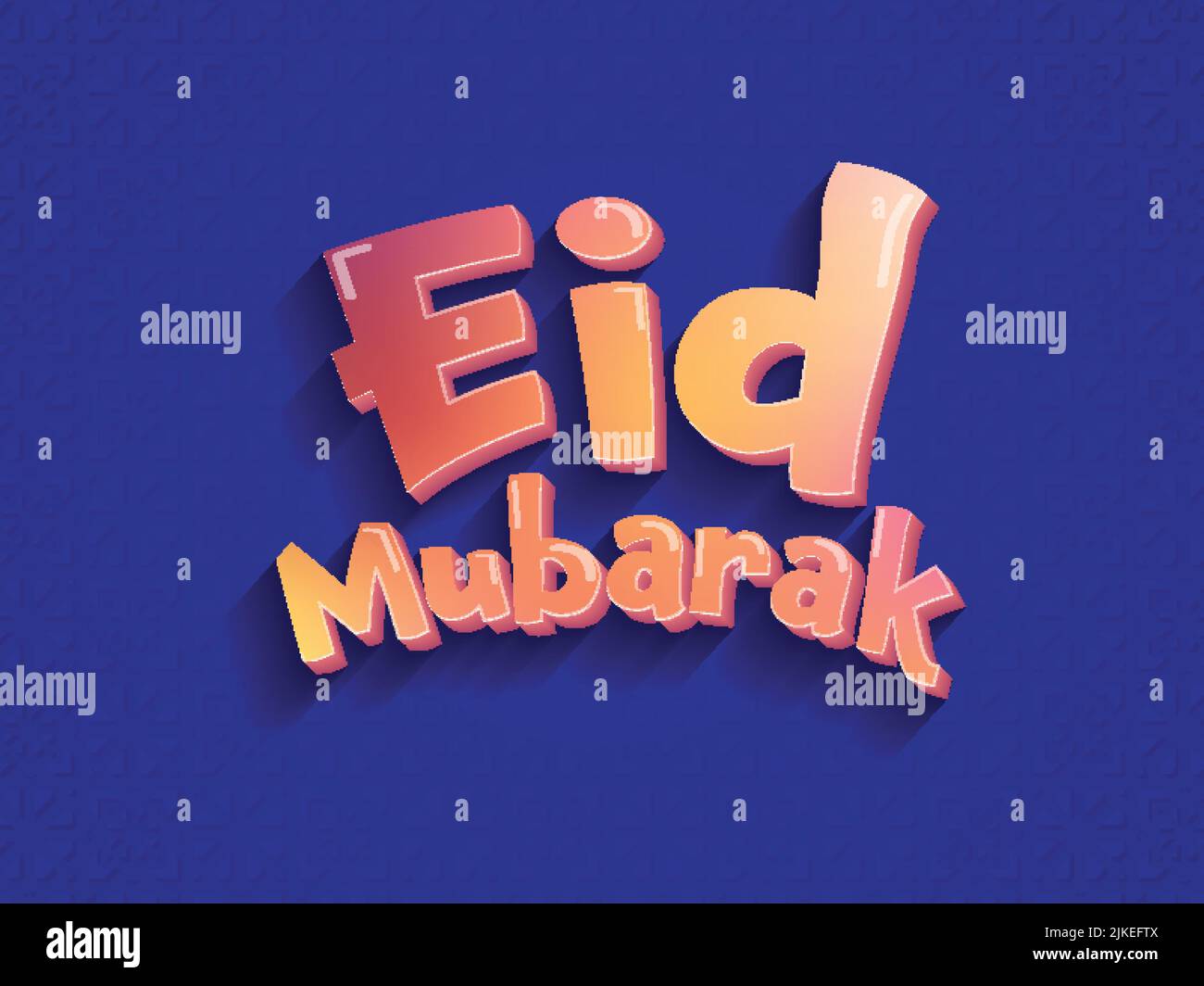 Glossy 3D Peach Eid Mubarak Font Against Blue Islamic Pattern ...