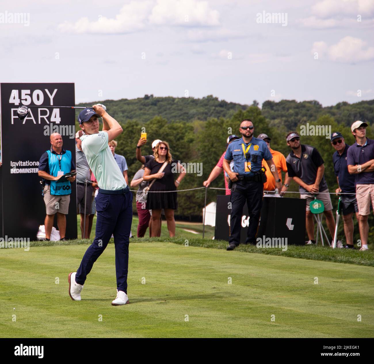Bedminster, NJ. Carlos Ortiz teeing off at LIV Golf Bedminster ...