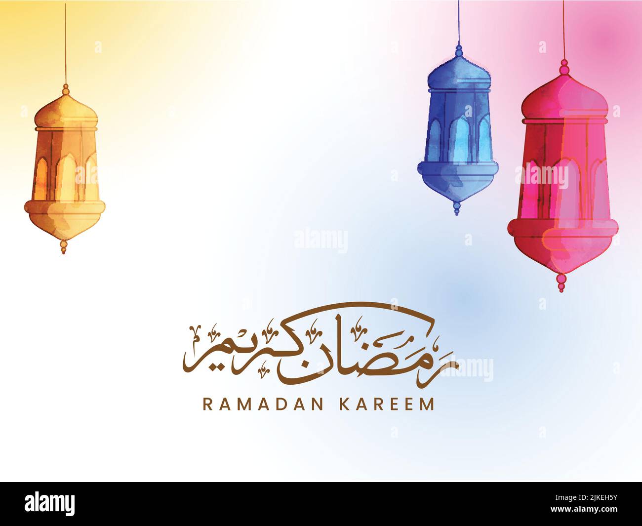 Arabic Calligraphy Of Ramadan Kareem With Colorful Traditional Lanterns ...