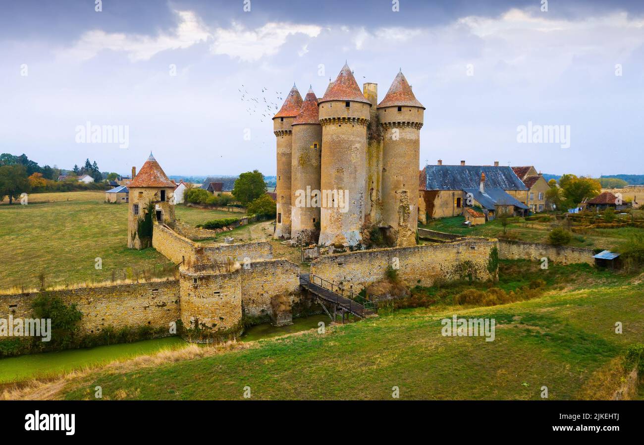 Aerial view of Chateau Sarzay Stock Photo - Alamy