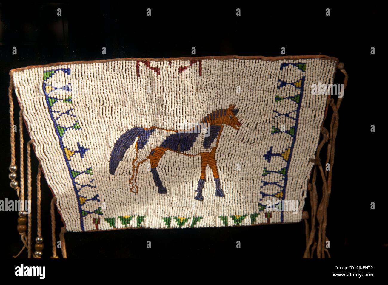 Southern Ute beaded bag with a horse motif design with fringe, Colorado ...