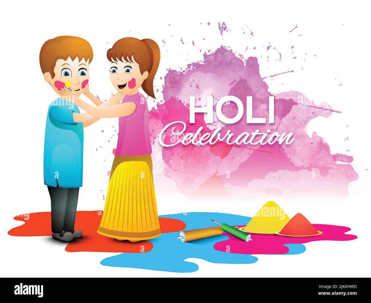 Indian festival of colours, Happy Holi concept with young kids playing ...