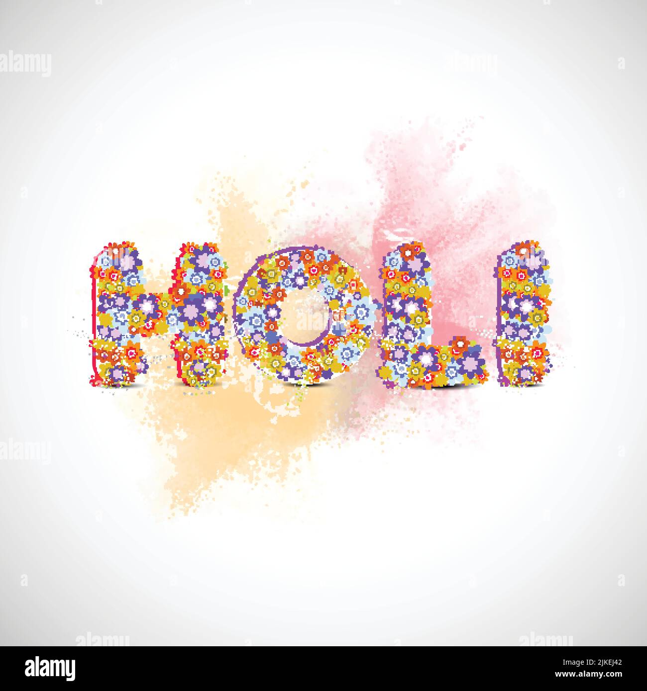 Holi Font Decorated By Flowers And Color Splash On Gray Background ...