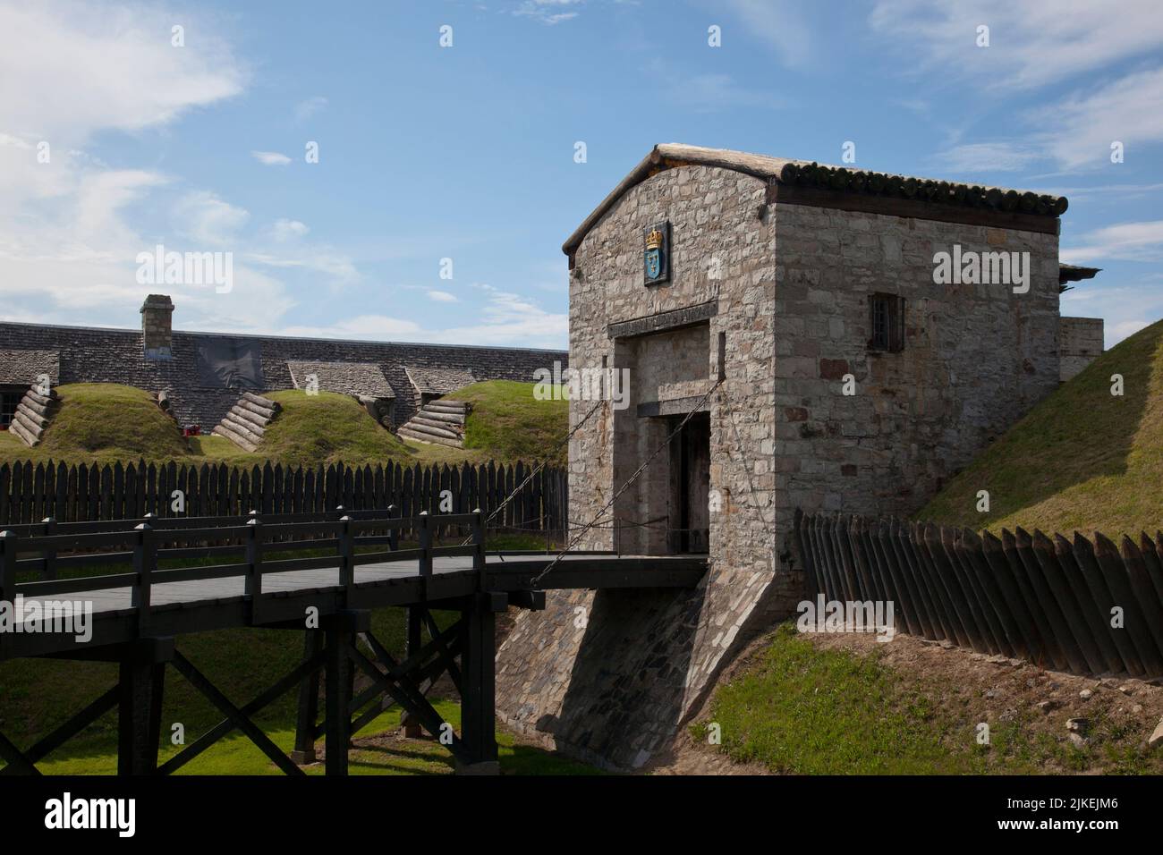 Bridge crossing moat at stone fortress gate at Old Fort Niagara State ...