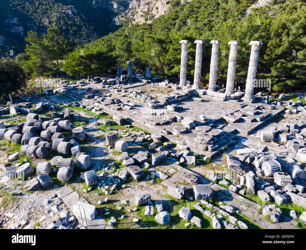 Temple of Athena Polias in the ancient Priene. View from above Stock ...
