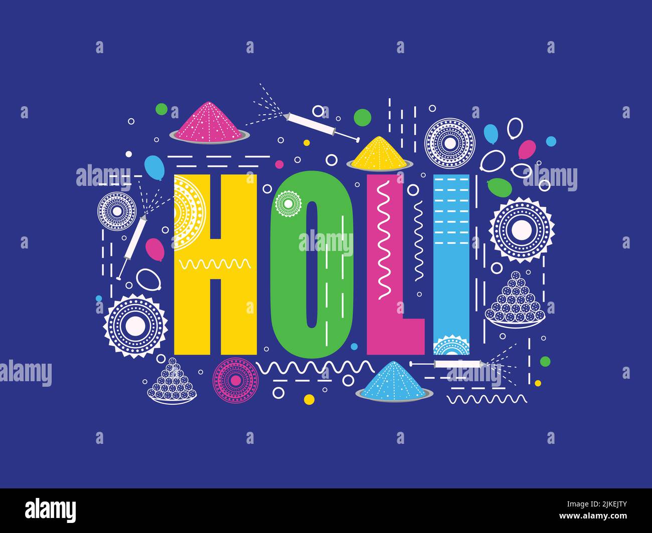Colorful Holi Font With Doodle Mandala Pattern, Water Guns (Pichkari ...