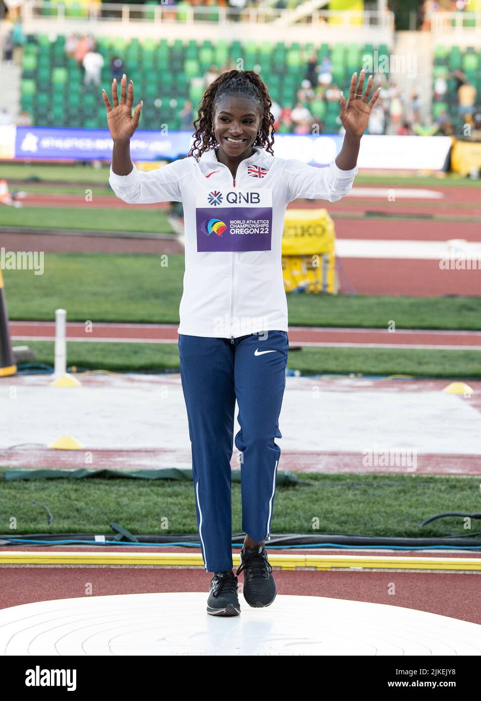 Dina Asher-Smith (GB&NI) Bronze medal presentation for the women’s 200m ...