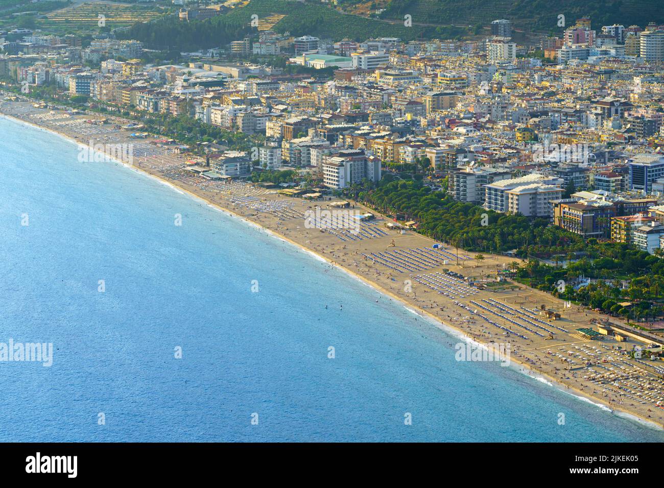 Aerial view of Cleopatra beach, Mediterranean Sea, Alanya, Turkey Stock ...