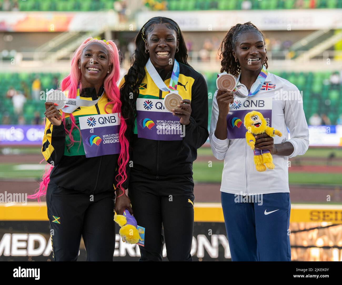 Shelly-Ann Fraser-Pryce Silver, Shericka Jackson Gold and Dina Asher ...