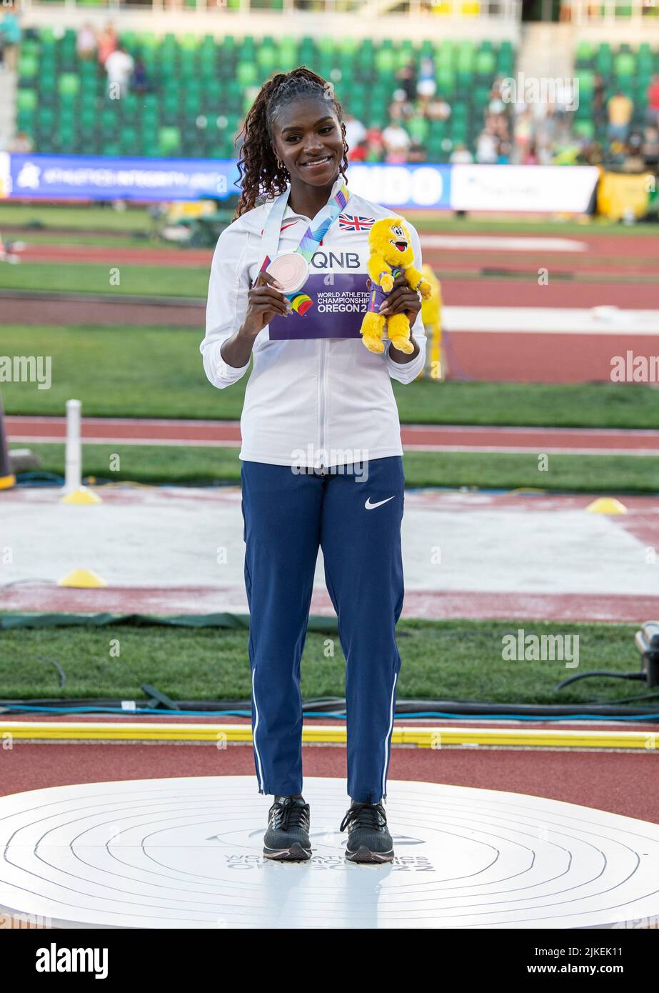 Dina Asher-Smith (GB&NI) Bronze medal presentation for the women’s 200m ...