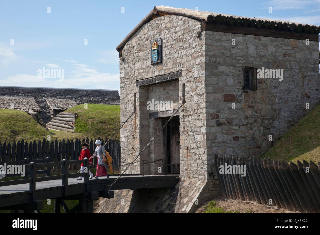 Bridge crossing moat at stone fortress gate at Old Fort Niagara State ...