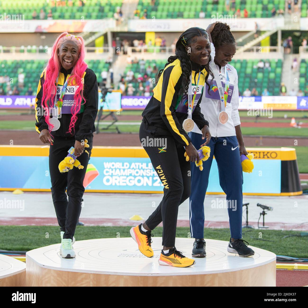 Shelly-Ann Fraser-Pryce Silver, Shericka Jackson Gold and Dina Asher ...
