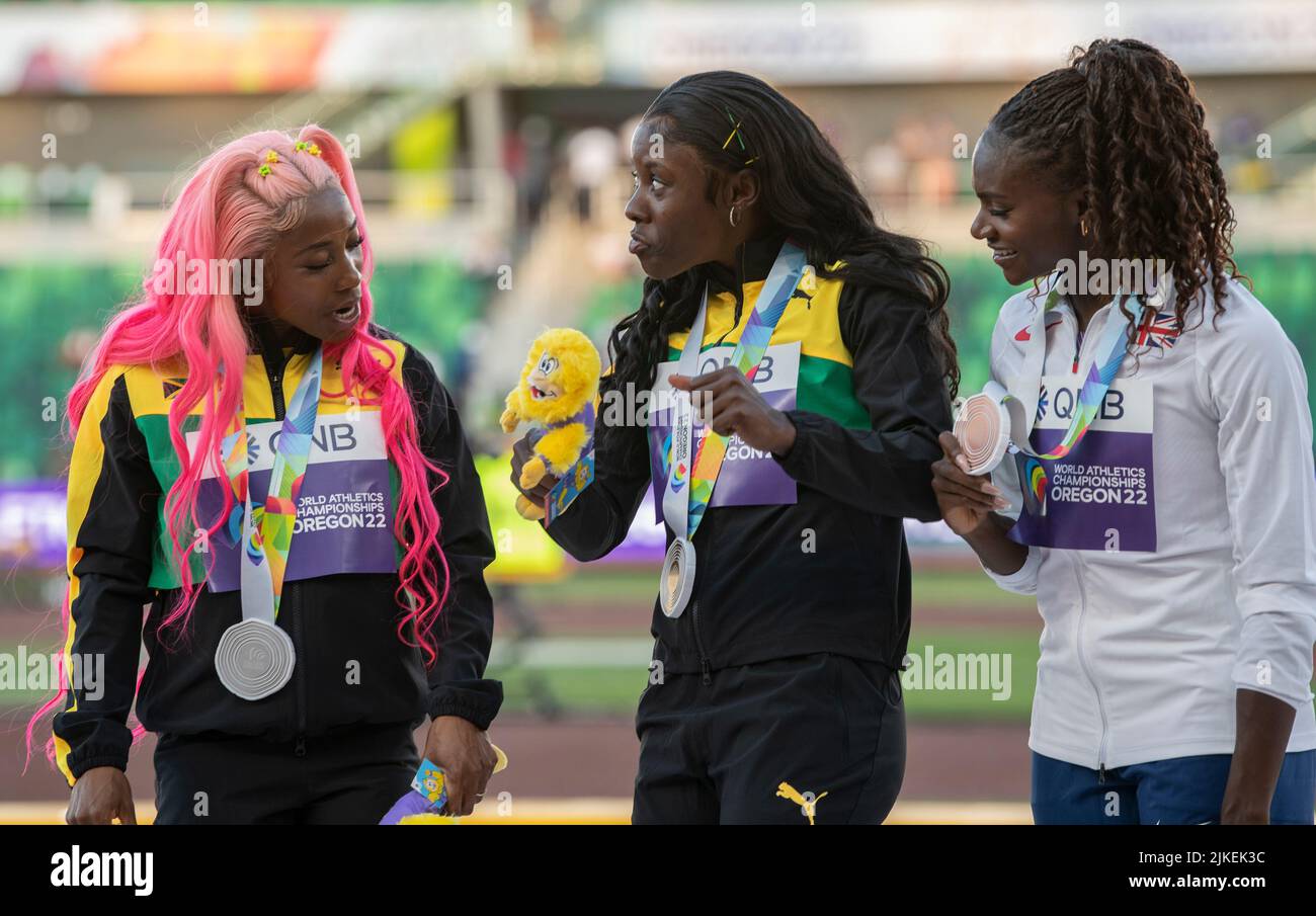 Shelly-Ann Fraser-Pryce Silver, Shericka Jackson Gold and Dina Asher ...