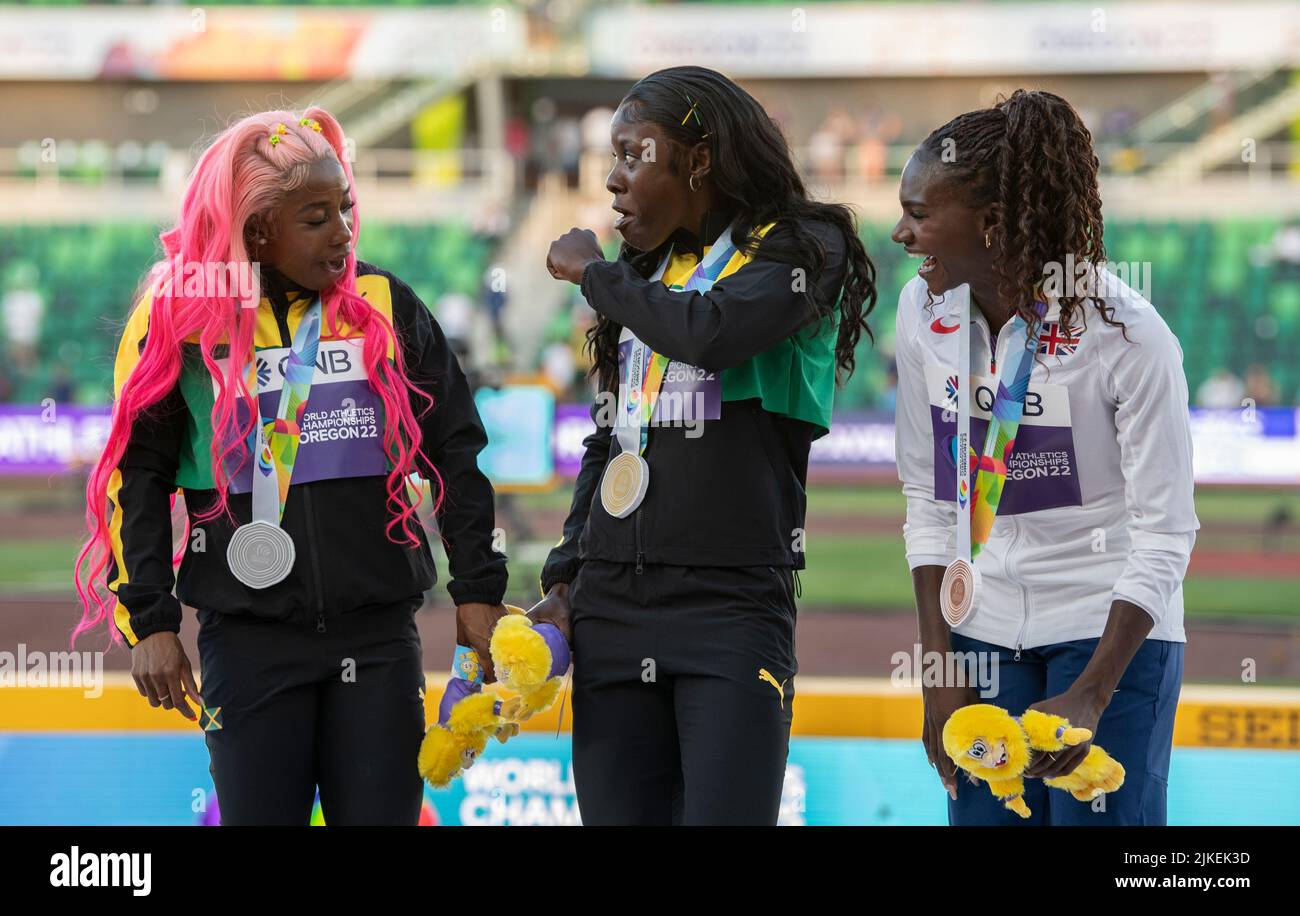 Shelly-Ann Fraser-Pryce Silver, Shericka Jackson Gold and Dina Asher ...