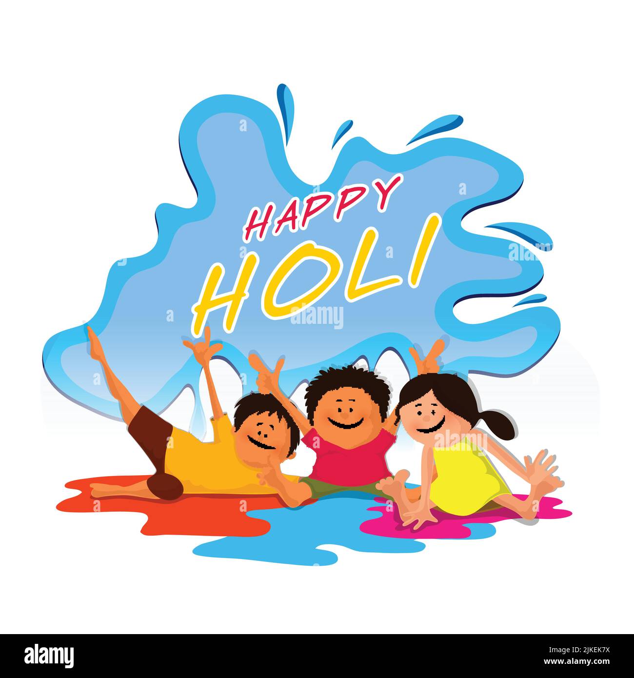 Indian festival of colours, Happy Holi concept with young kids playing ...