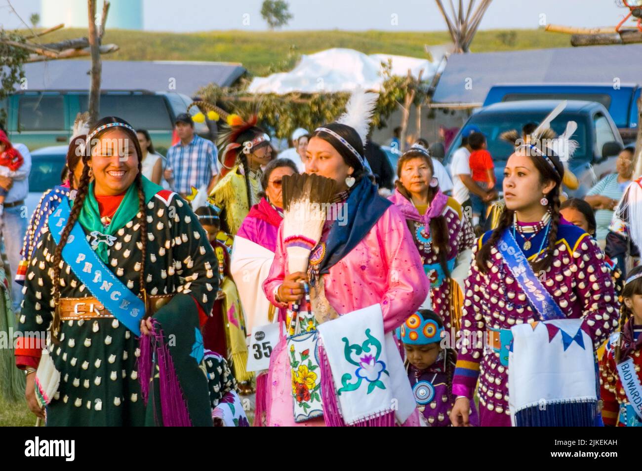are worn by five young ladies at a pow wow on the Crow Indian ...