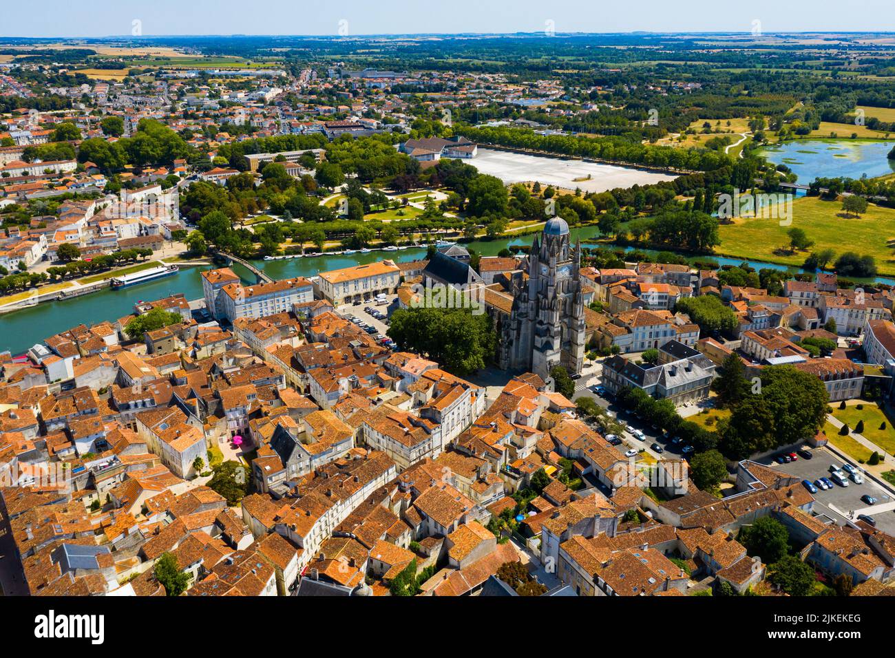 Aerial view of city of Saintes and Saint Peters Basilica. France Stock ...