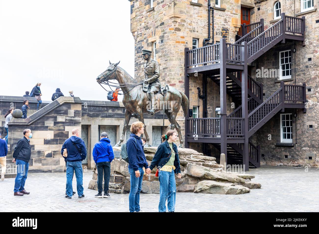 Edinburgh Castle and tourists visiting the castle,Edinburgh city centre ...