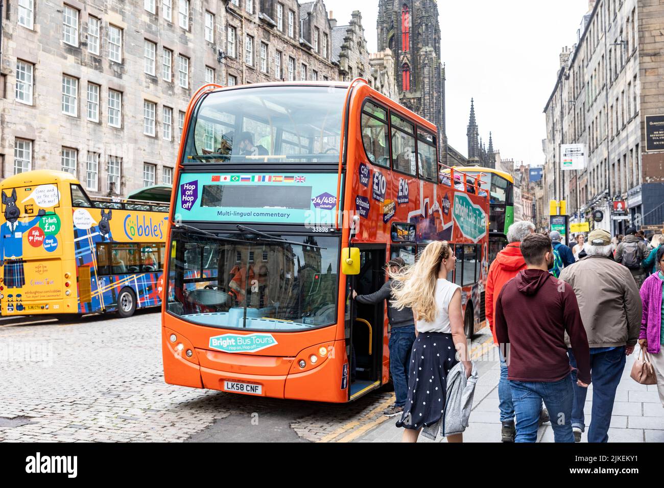 The Royal Mile Edinburgh, double decker red city explorer tour bus ...
