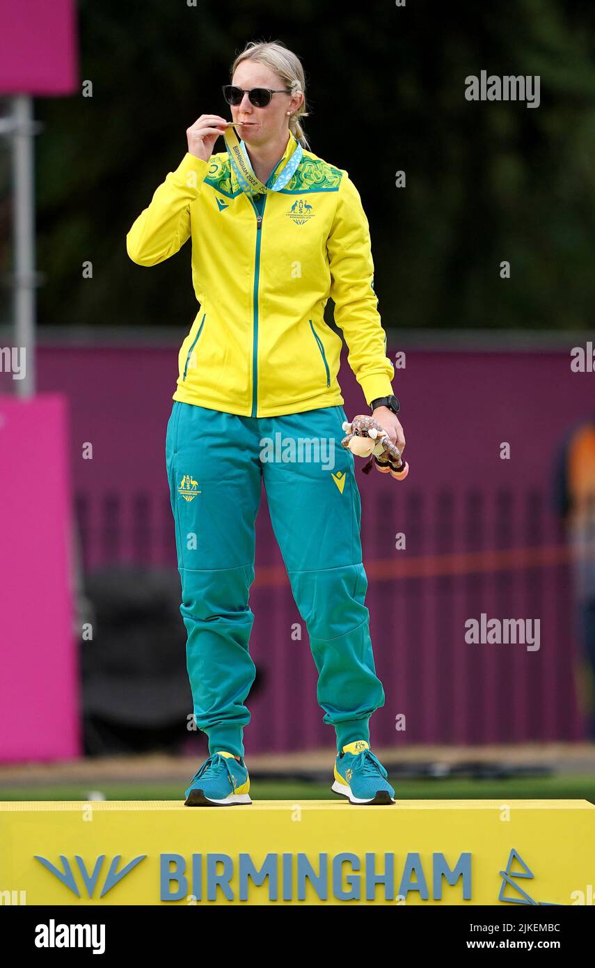 Team Australia's Ellen Ryan poses with her gold medal after victory in ...