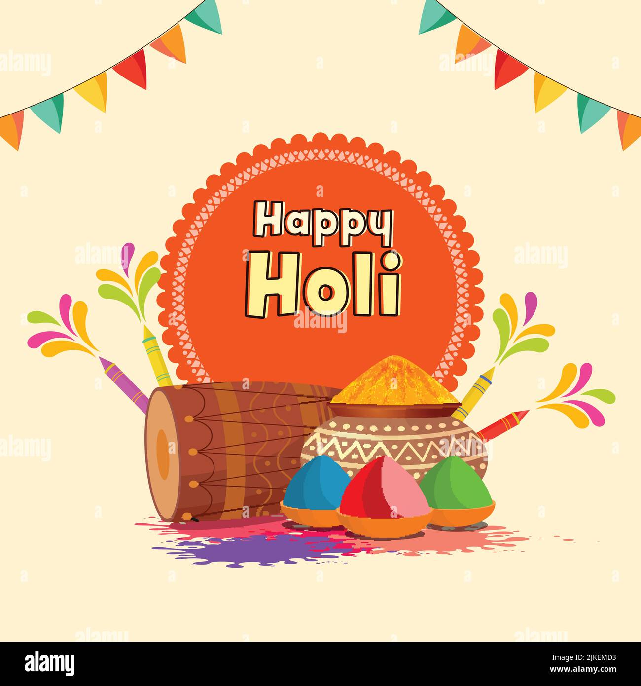 Happy Holi Celebration Concept With Earthen Pots Full Of Dry Color ...
