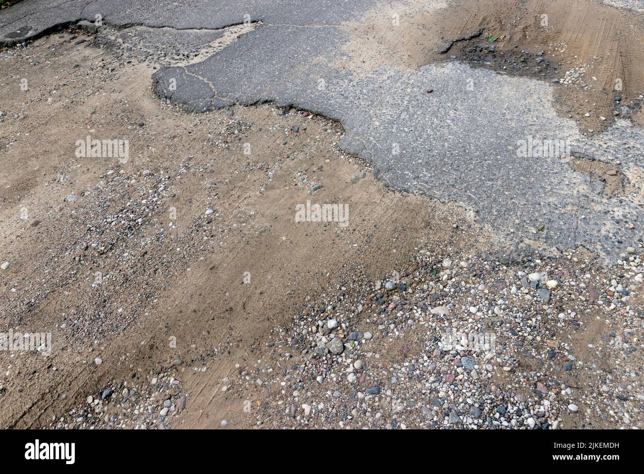 the place of transition from an asphalt road to a dirt road, poor ...