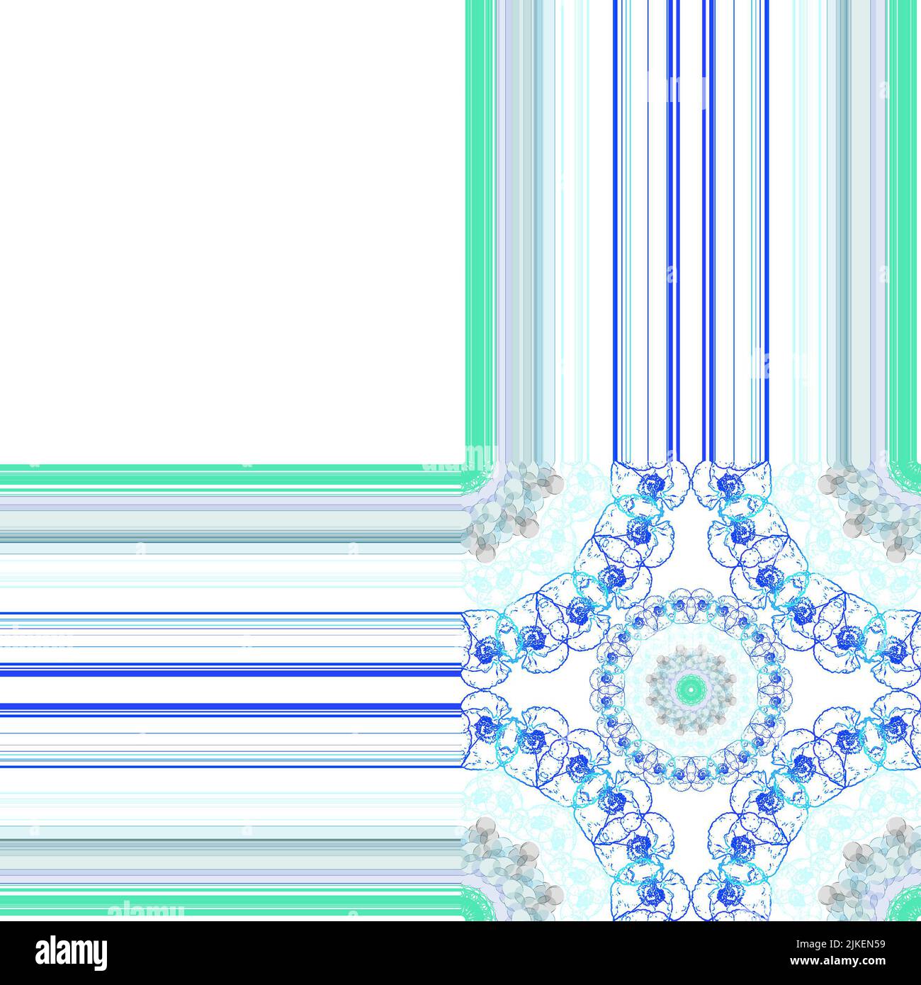 Close up of a blue and green mandala pattern with stripes. Part of a ...