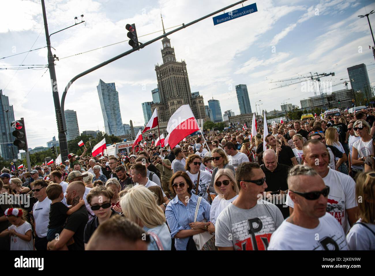 Warsaw, Poland. 01st Aug, 2022. A crowd of people seen marching to ...