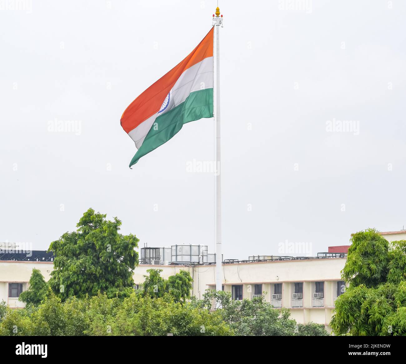 India flag flying high at Connaught Place with pride in blue sky, India ...