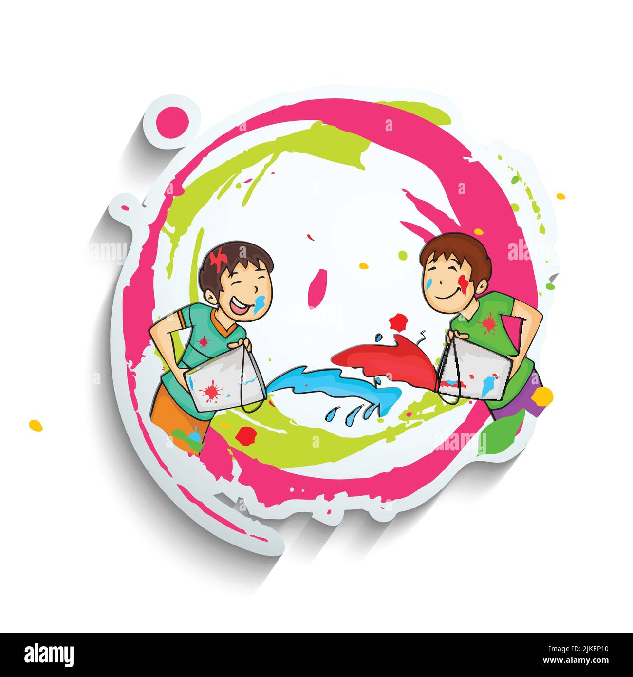 Vector Illustration Of Cartoon Boys Playing Holi Together On Paper Cut ...