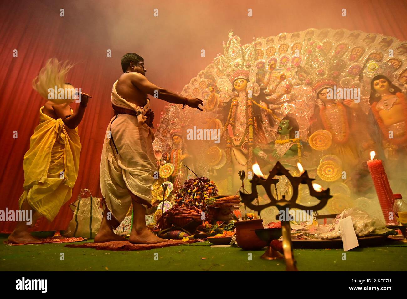 Howrah, West Bengal, India - 13th October 2021 : Goddess Durga is being ...