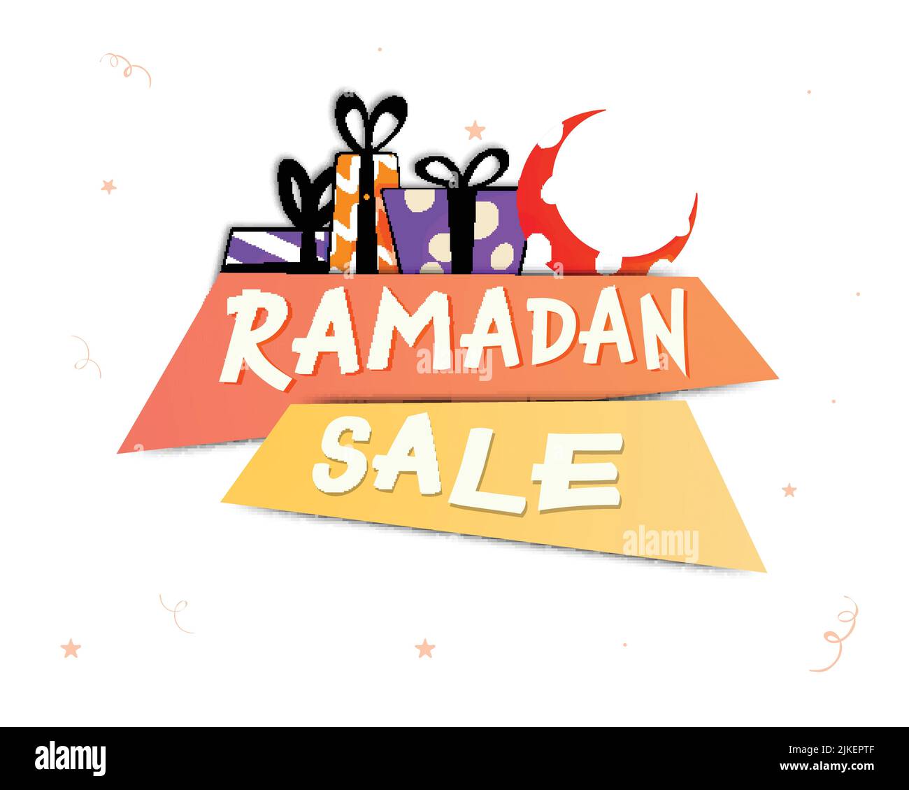 Ramadan Sale Poster Design With Gift Boxes, Crescent Moon And Stars On ...